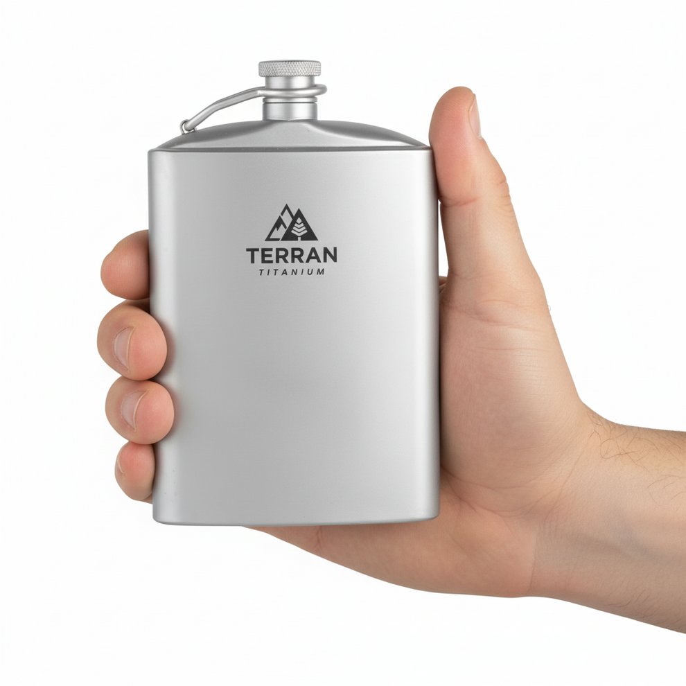 TERRAN Titanium Hip Flask 260ml Ultralight Liquor Pocket Whisky Bottle ...