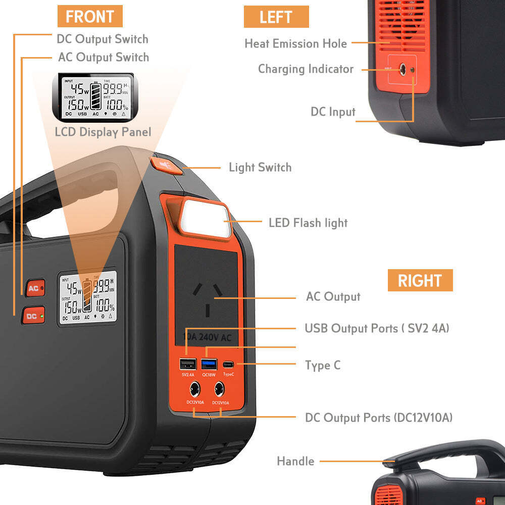 Portable Power Station | 12v 240W Inverter Charger Solar for Camping