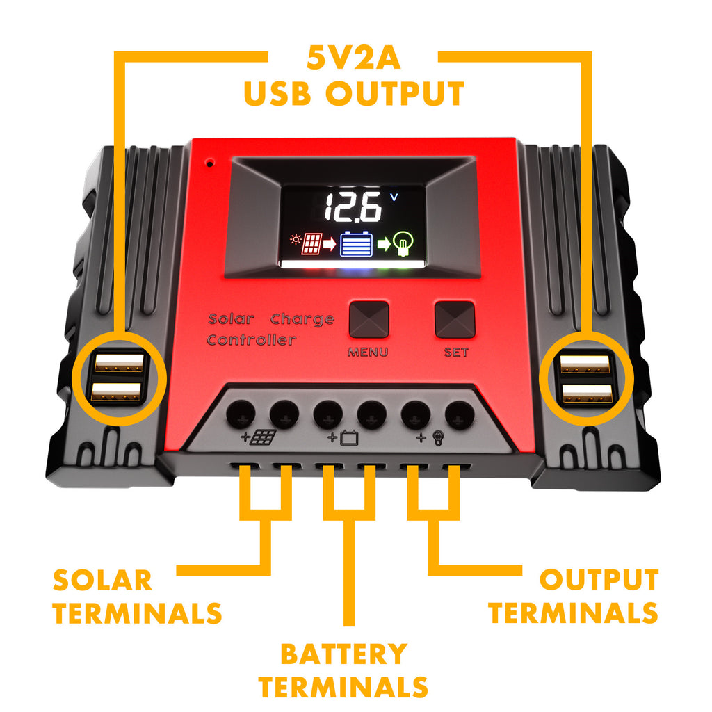 Dual USB Solar Regulator with LCD 30A | 3-Stages Smart Controller