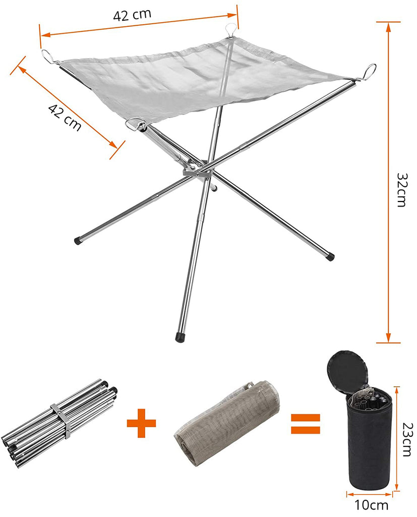 Portable Fire Pit | Stainless Steel Folding Mesh Net Camping Firepit