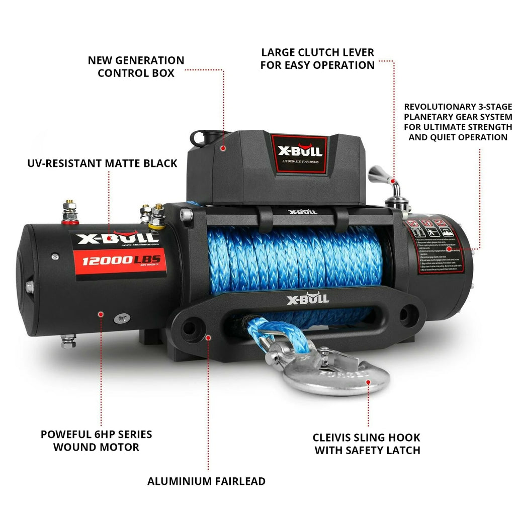 Wireless Electric Winch, 12000LBS Synthetic Rope X-BULL