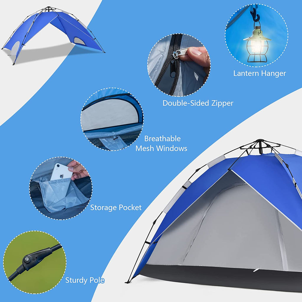 Instant Pop-Up Camping and Beach Tent 2-in-1 Quick Setup