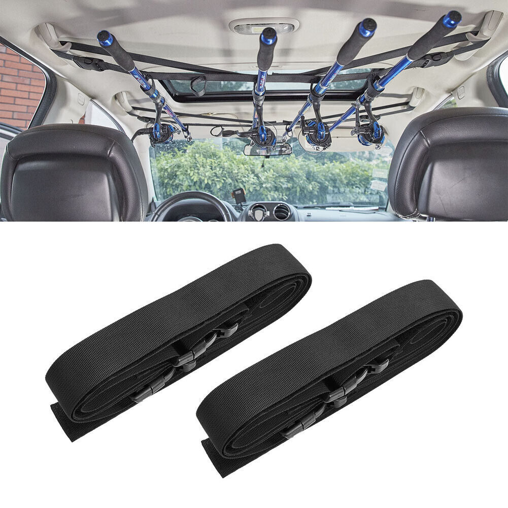 2x Car Fishing Rod Straps Holder Roof Mount 5 Rods Travel Gift Storage